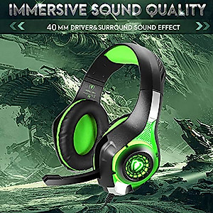 BlueFire 3.5mm PS4 Gaming Headset Headphone with Microphone and LED Light Compatible with Playstation 4, PS5, Xbox one, PC (Green)