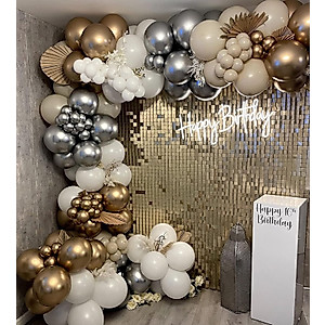 Sand White Gold Silver Balloon Garland Arch 135PCS Nude Beige White and Chrome Gold Silver Balloons Balloon Arch for Boho Wedding Bridal Baby Shower Engagement Anniversary Birthday Party Decorations