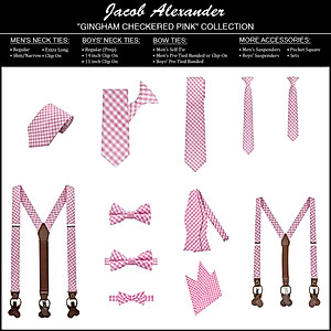 Jacob Alexander Men's Gingham Checkered Pattern Neck Tie - Regular - Pink