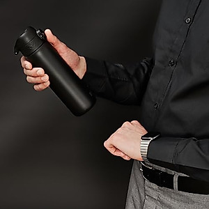 ION8 Steel Water Bottle, 600 ml/20 oz, Leak Proof, Easy to Open, Secure Lock, Dishwasher Safe, Hygienic Flip Cover, Fits Cup Holders, Carry Handle, Durable, Scratch Resistant, Carbon Neutral, Black