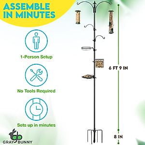 4 Hooks Bird Feeder Pole, 91 Inches Tall Bird Feeder Poles for Outdoors Heavy Duty, Multi Bird Feeder Stand with Bird Bath, Mesh Tray & Suet Cage, 5 Prong Base Bird Feeding Station for Outside