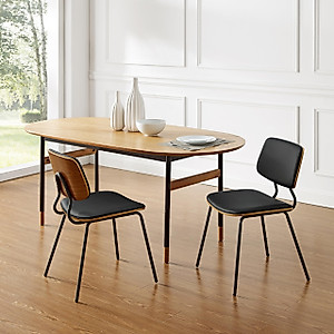 Art Leon Dining Chairs Set of 4, Mid Century Modern Faux Leather Dining Room Chairs with Bentwood, Armless Accent Chairs with Black Metal Legs for Kitchen Living Room, Black