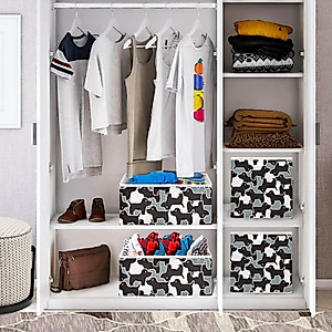 Vnurnrn Patchwork Puppy Cube Storage Bins, Collapsible Storage Box with Support Board, Foldable Fabric Baskets for Shelf Closet Cabinet 11.02×11.02×11.02 in