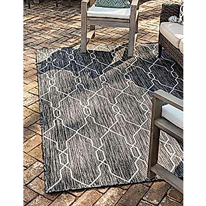 Unique Loom Outdoor Trellis Collection Area Rug - Links Trellis (5' 3" x 8' Rectangle, Charcoal/ Gray)