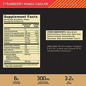 Optimum Nutrition Gold Standard Pre Workout Advanced Powder, with Creatine, Beta-Alanine, Micronized L-Citrulline and Caffeine for Energy, Keto Friendly, Strawberry Mango Daiquiri, 20 Servings