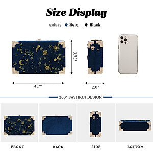 Oweisong Women Velvet Box Shape Evening Handbag Party Embroidery Star Moon Clutch Bag Elegant Crossbody Shoulder Purse