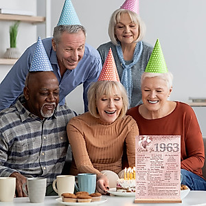 Vlipoeasn Pink 61st Birthday Anniversary Table Decoration 1963 Poster for Women, Rose Gold Back in 1963 Acrylic Table Sign with Wooden Stand, 61 Year Old Birthday Party Centerpieces Gift Supplies