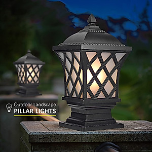 Moddeny IP54 Waterproof Outdoor Column Lights, Exterior Glass Aluminum Fence Pillar Light 18.9" Traditional Black E26 Post Lanterns Patio Villa Garden Park Balcony Gate Street Lighting