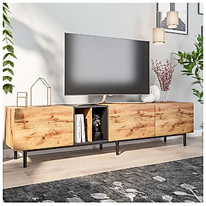 TV Stands for Living Room - 76” MDF Naturakl Wood TV Stand for Bedroom - Multipurpose Entertainment Center with Storage - TV & Media Furniture for 80’’ TV with 3 Doors - Organize, Elevate, Enjoy!
