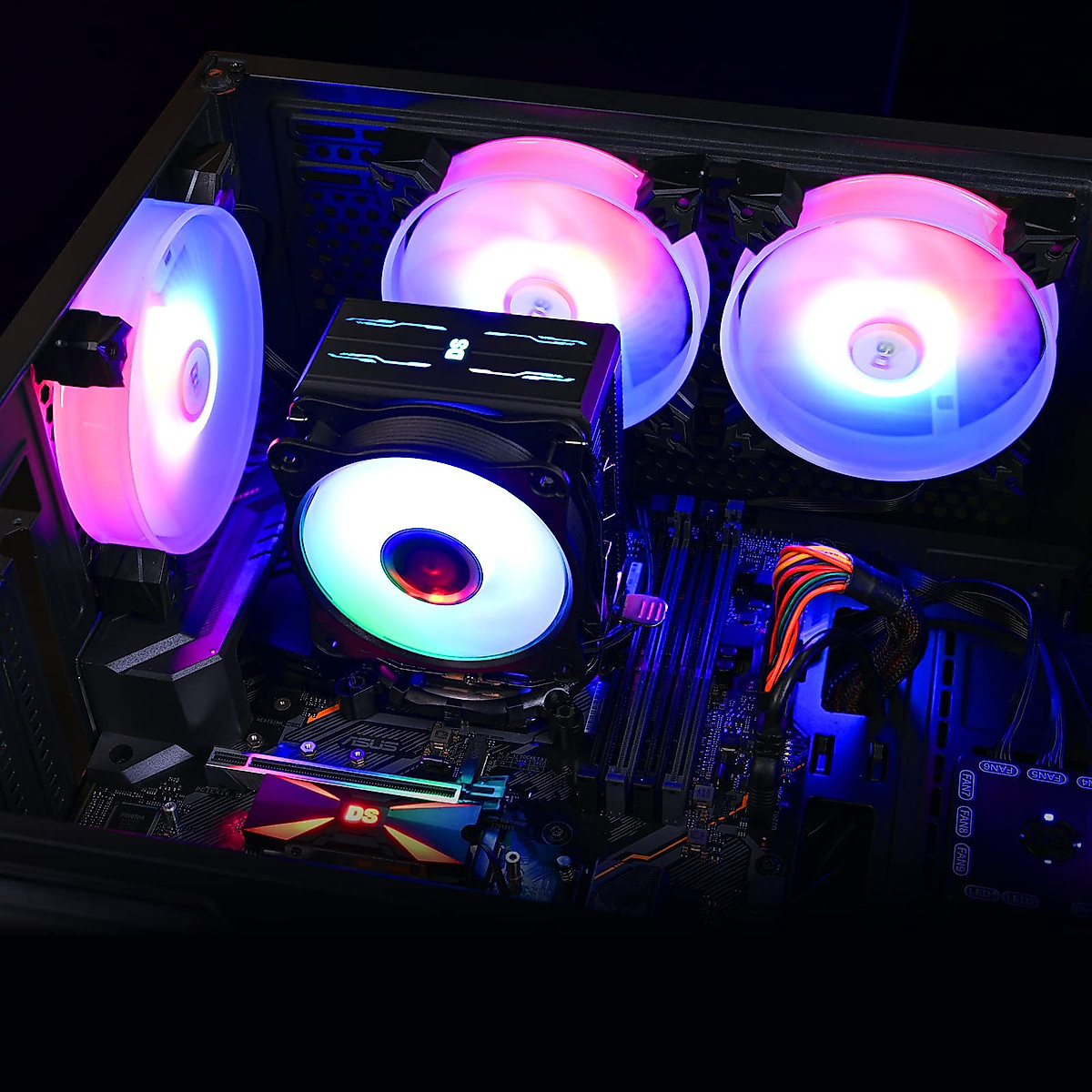 DS 2200RPM PWM CPU Cooling Fans with Black Aluminum CPU Cooler for Mid Full Tower Case, Compatible with Intel LGA 1200 115X 1366, Support ASUS Aura, Mystic Light Control (ARGB Fans, C Series)
