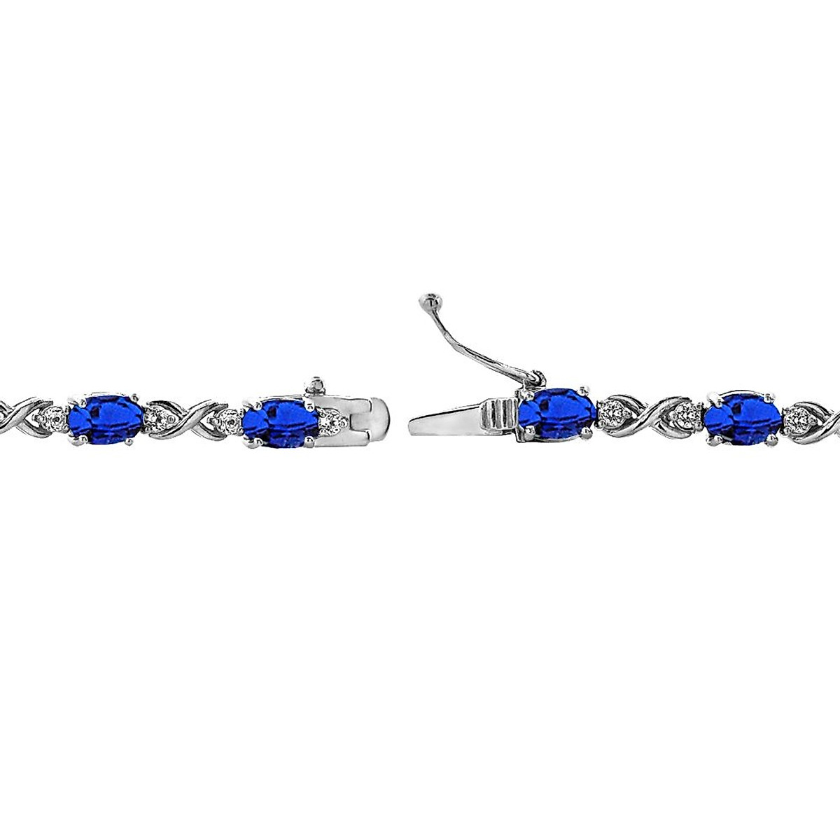 B. BRILLIANT Sterling Silver Created Blue Sapphire 6x4mm Oval Infinity Bracelet with White Topaz Accents