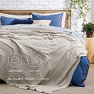 Bedsure 100% Cotton Muslin Blanket Grey Throw & Bedsure 100% Cotton Muslin Blanket Beige Throw