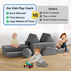 Kids Couch, 12PCS Toddler Couch with 2 Balls and Tunnel, Modular Kids Couch for Playroom, Kids Play Couch for Kickball Game, 30+ Creative Gameplay Couch for Kids (Darkgray)