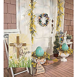 Easter Cross Garden Flag 12x18 Inch Double Sided,Religious Cross He is Risen with Narcissus,Small Spring Yard Flag for Outside Farmhouse Seasonal Holiday Outdoor Decor
