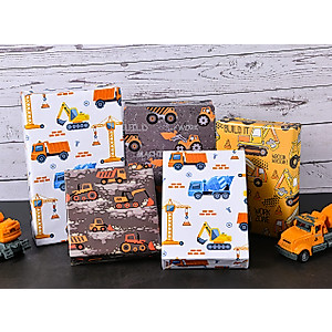 Sikiweiter Construction Wrapping Paper - 12 Sheets Construction Wrapping Paper Birthday with Trucks - 19.7 x 27.6 Inches Per Sheet