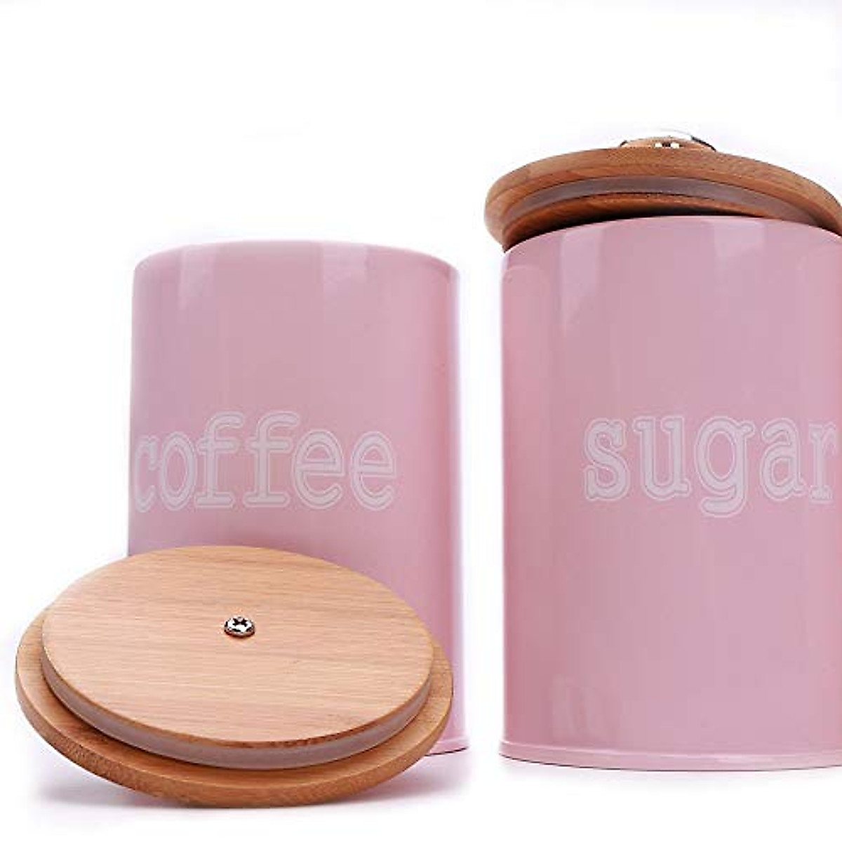 X022S Set of 3 Metal Food Storage Tin Canister/Jar with Bamboo Lid (matte pink)