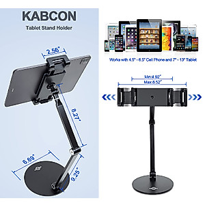 KABCON Tablet Stand,Tightness Adjustable 360°Rotatable Multi-Angle Eye-Level Aluminum Solid Long Arm Tablets Stands for iPad Series,Microsoft Surface Tablet Series,Samsung Galaxy Tabs,Kindle Fire,etc