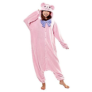 SAZAC Teddy Bear Kigurumi - Onesie Jumpsuit Halloween Costume (Adults, Pink)