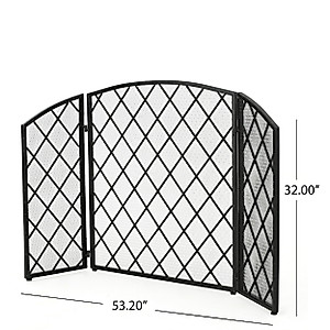 Christopher Knight Home Amiyah 3 Panelled Iron Fireplace Screen, Black
