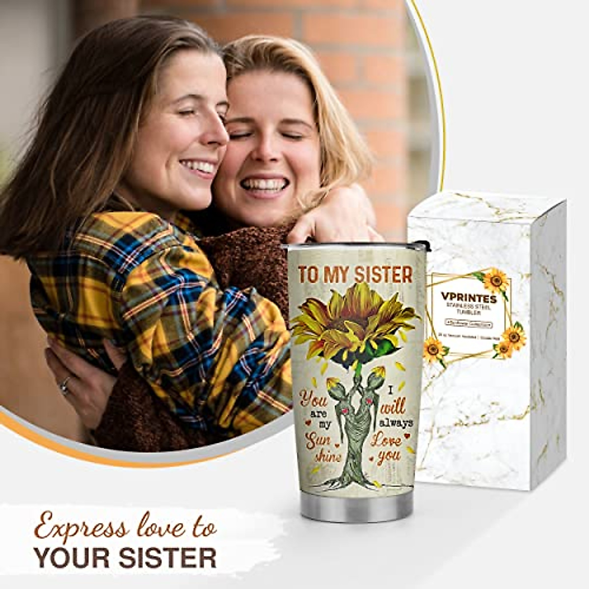 Sister Sunshine 20oz Stainless Steel Tumbler - Sisters Gifts from Sister - Birthday Gifts for Sister, Sister Christmas Gifts, Valentines Day Gifts for Sister