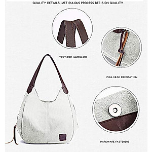 TCHH-DayUp Hobo Purses for Women Canvas Tote Shoulder Bags Cotton Handbags Beige
