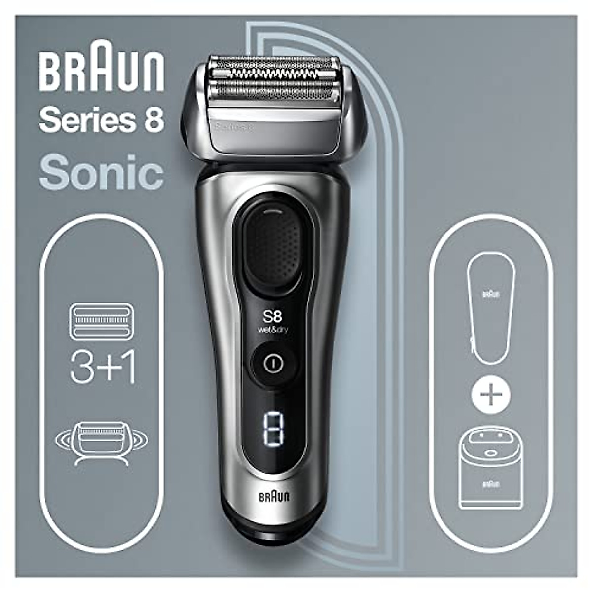 Braun Electric Razor for Men, Series 8 8457cc Electric Foil Shaver with Precision Beard Trimmer, Cleaning & Charging SmartCare Center, Galvano Silver