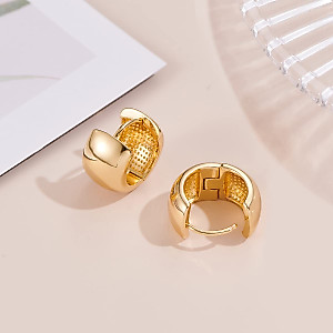Gold Chunky Huggie Hoop Earring for Women 14K Gold Plated Chunky Hoops Thick Small Gold Huggie Earrings Lightweight Jewelry
