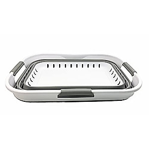 SAMMART 21L (5.5 gallon) Super Mini Collapsible 3 Handled Plastic Basket - Foldable Pop Up Storage Container/Organizer - Space Saving Hamper/Basket (White/Grey)