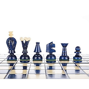 Wooden Folding Chess Set Paris BLUEBERRY Wooden International Board Vintage Carved Pieces - 14"