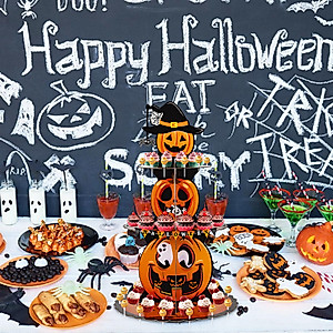 Halloween Cupcake Stand ，3 Tier Cardboard Pumpkin Cupcake Tower，With small hole design Dessert Candy DisplayTower ，Halloween Party Supplies，Halloween cake decorations ，baby shower decorations