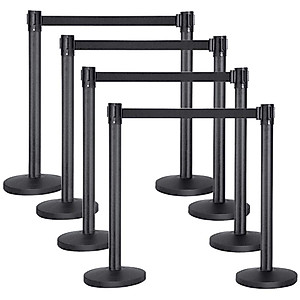 Yaheetech 8-Pack Retractable Belt Stanchion Set with 6.5FT Black Retractable Belt Crowd Control Barriers Queue Barriers Security Pole Posts