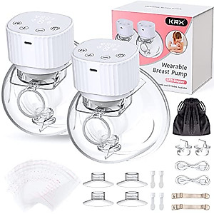 Double Wearable Breast Pump - KRX Electric Breast Pump Hands Free - 3 Mode and 9 Levels Touch Screen - Low Noise and Painless Breastfeeding - 19mm + 22mm + 25mm Flange YD-1193