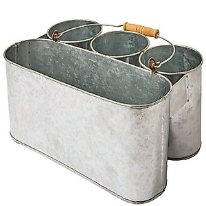 The Lakeside Collection Metal Serving Caddy - Rustic Silverware Organizer and Plate Holder - Galvanized