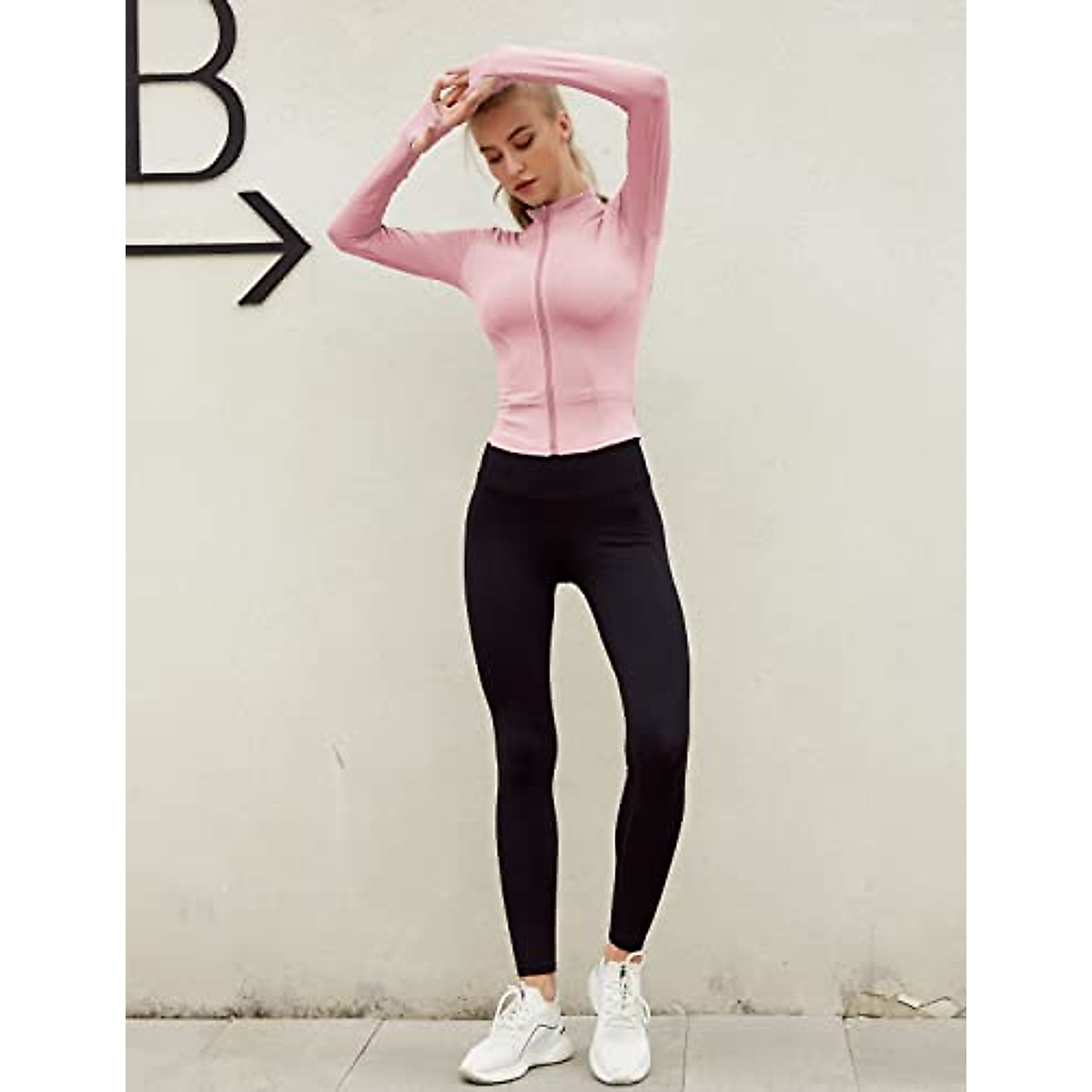 Yeokou Womens Active Zip Up Running Workout Cropped Bbl Athletic Jacket with Thumb Holes(Pink-S)