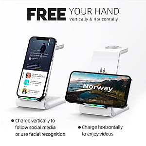 CUCICU Wireless Charger, 3 in 1 Wireless Charging Station Compatible with iPhone 15/14/13 Pro/13/12/11/Pro/SE/XS/XR, Fast Wireless Charging Stand Dock for Apple Watch, Airpods 3/2/Pro(w/Adapter)