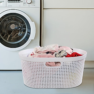 Nesmilers 42 Liters Plastic Laundry Basket, White Clothes Hamper Baskets with Handles Set of 4