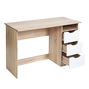 warmcentre Computer Desk, 43.3 Home Office Desk with 3 Drawer & Shelves Sturdy PC Table Workstation Modern Simple Style Writing Gaming Desk with Storage for Small Spaces, Easy to Assemble, Beech