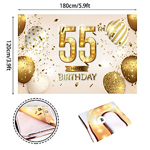 Happy 55th Birthday Backdrop Banner White Gold 55 Years Old Bday Background Decorations for Women Men Her Him Photography Party Supplies Glitter