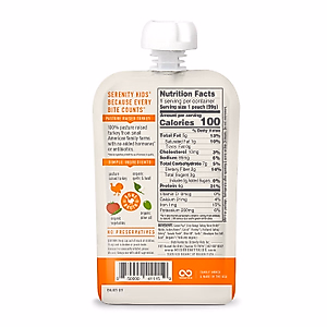 Serenity Kids Bone Broth Puree Made With Organic Veggies | Clean Label Project Purity Award Certified | 3.5 Ounce BPA-Free Pouch | Pasture Raised Turkey Bolognese | 6 Count