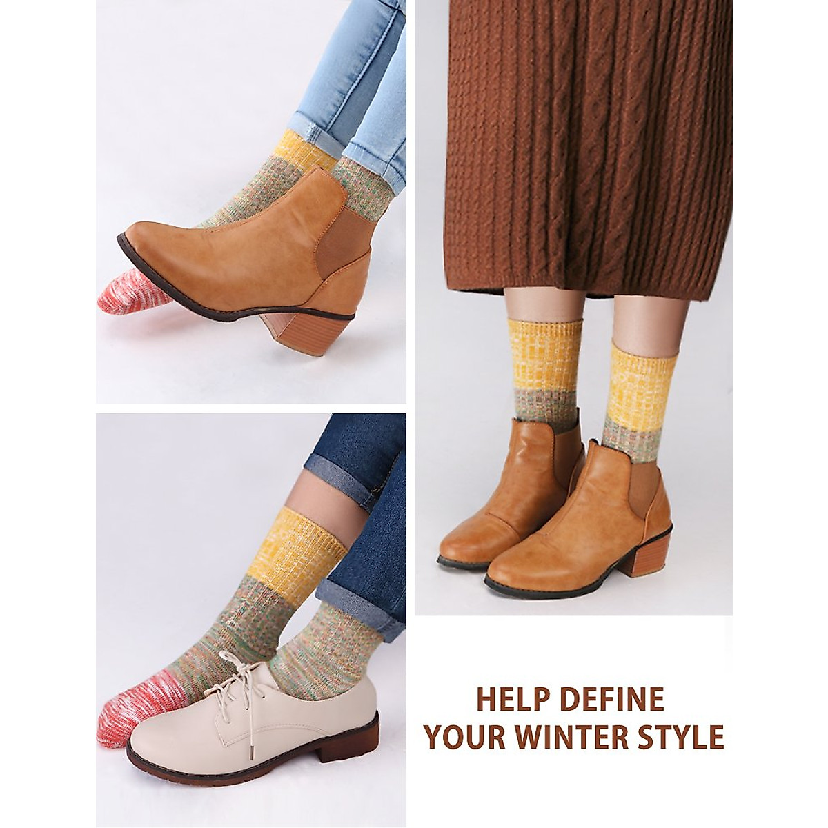 VERO MONTE 4Pairs Cotton Socks for Women -Womens Slouch Socks Cotton Crew(7-9.5)