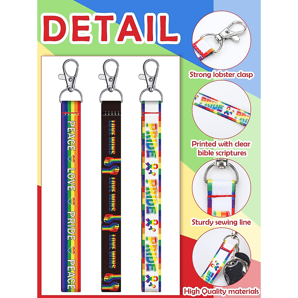 Henoyso 120 Pcs Rainbow Pride Lanyard Keychains Bulk Gay Pride Key Chain LGBT Pride Gift Love Wins Pride Flag Key Rings Pride Accessories for LGBTQ Gay Lesbian Bisexual Pride Day Pride Month Supplies