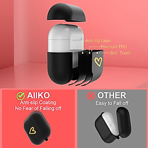 Aiiko for Airpod Case 3rd Generation with Cute Rabbit Lucky Ball Keychain Golden Heart Pattern Soft TPU Shockproof Protective Airpod 3 Case Cover for Girls Women-Black