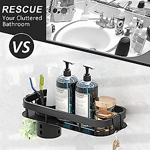 SAYUUM Adhesive Shower Rack, 2-Pack Bathroom Organizer with Storage Cylinder, No Drilling Large Capacity Wall Mounted Shower Caddy with 8 Hooks,Rustproof Organizer Shelf for Shower, Kitchen