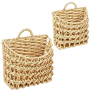 mDesign Woven Hyacinth Hanging Wall Mount Storage Organizer Basket - Rustic Hangable Mounted Market Baskets for Kitchen, Bathroom, Shelf - Holds Floral, Food, and Mail - Set of 2 - Natural/Tan