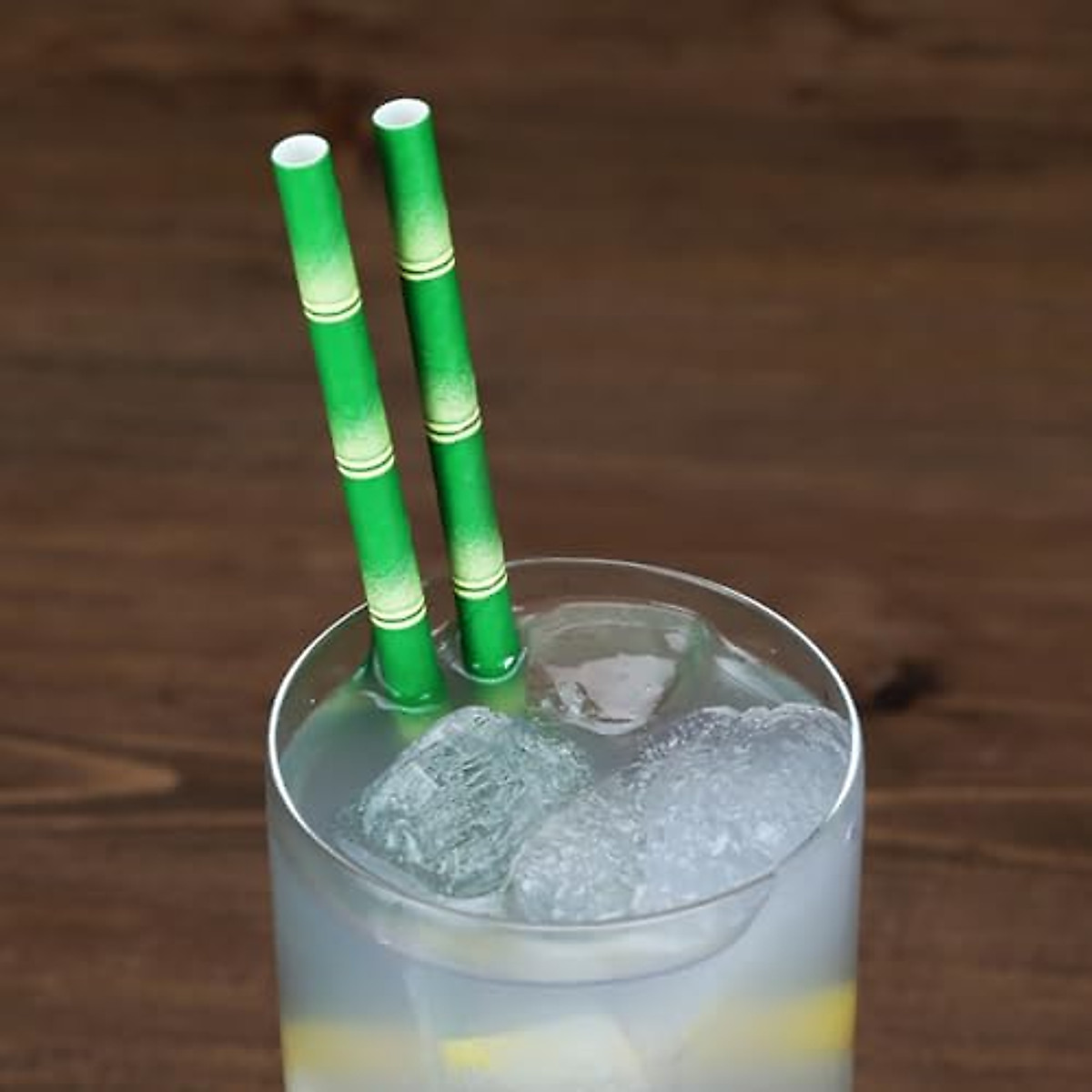 ALINK Bamboo Print Paper Straws, Biodegradable Disposable Party Drinking Straws for Juices, Shakes and Smoothies, Pack of 100