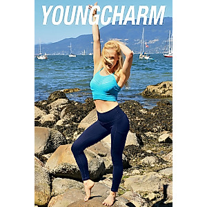 YOUNGCHARM 4 Pack Leggings with Pockets for Women,High Waist Tummy Control Workout Yoga Pants BlackDGrayNavyArmyGreen-M