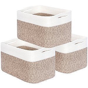 MINTWOOD Design 3-Pack Storage Baskets for Shelves, Playroom and Classroom Storage Basket, Book Basket, Decorative Storage Cube Bins, Woven Closet Organizers, Pantry and Shoe Organizer, Light Brown