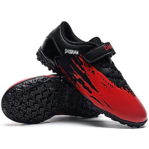 DimaiGlobal Kids Turf Soccer Shoes Boys Girls Football Shoes Athletic Outdoor/Indoor Sports Shoes Youth School Performance Futsal Sneaker Black/Red