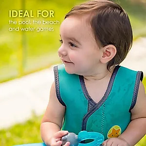bblüv Wräp Kids Wetsuit Swim Vest - Warm Neoprene Baby and Toddler Swim Vest for Boys and Girls, with Velcro Adjustment, SPF Protection and Carrying Bag (Aqua, Medium)