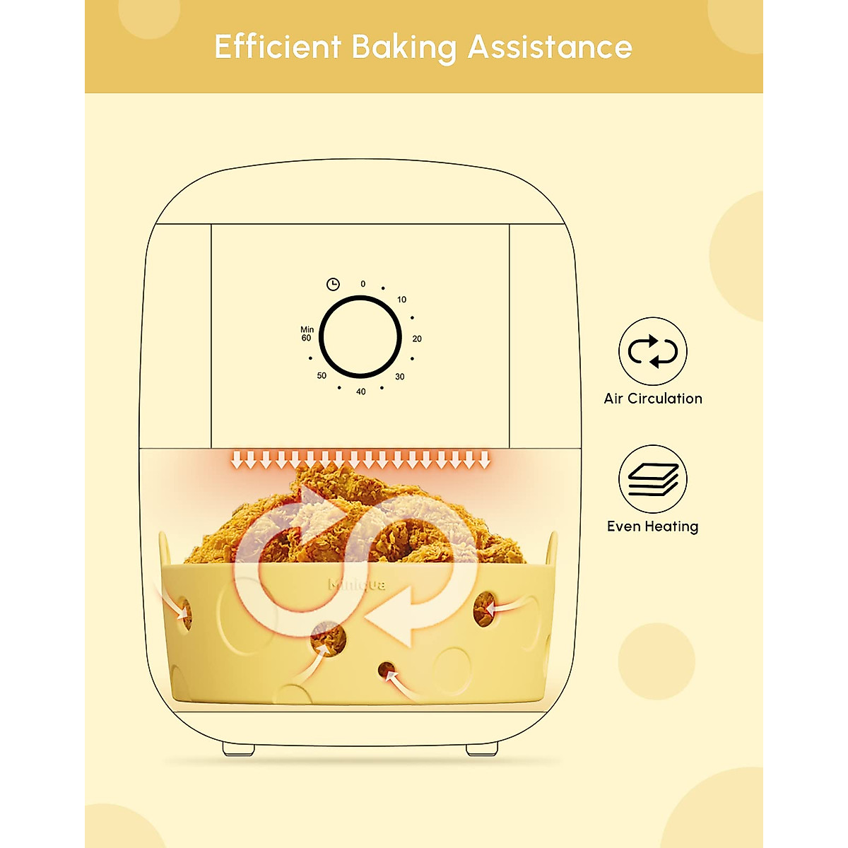 Miniqua Air Fryer Silicone Liners, Reusable Silicone Air Fryer Basket Bowl for 3-5 QT, Food-Grade Silicone Round Air Fryer Liners, Non-stick Silicone Pot Accessories, Yellow(6.8in)